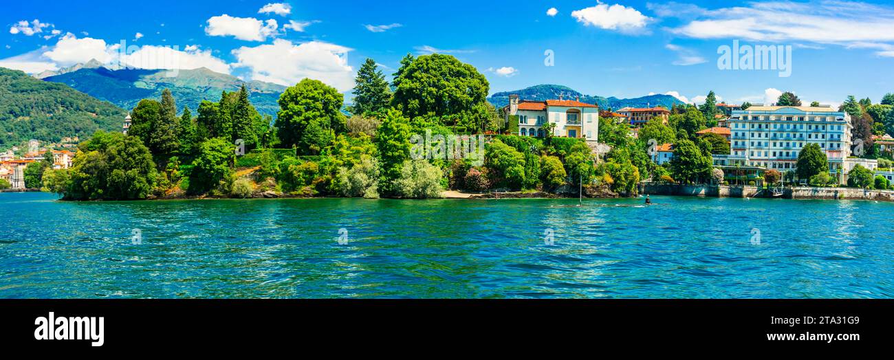 most scenic Italian lakes - Lago Maggiore . view of beautiful village ...