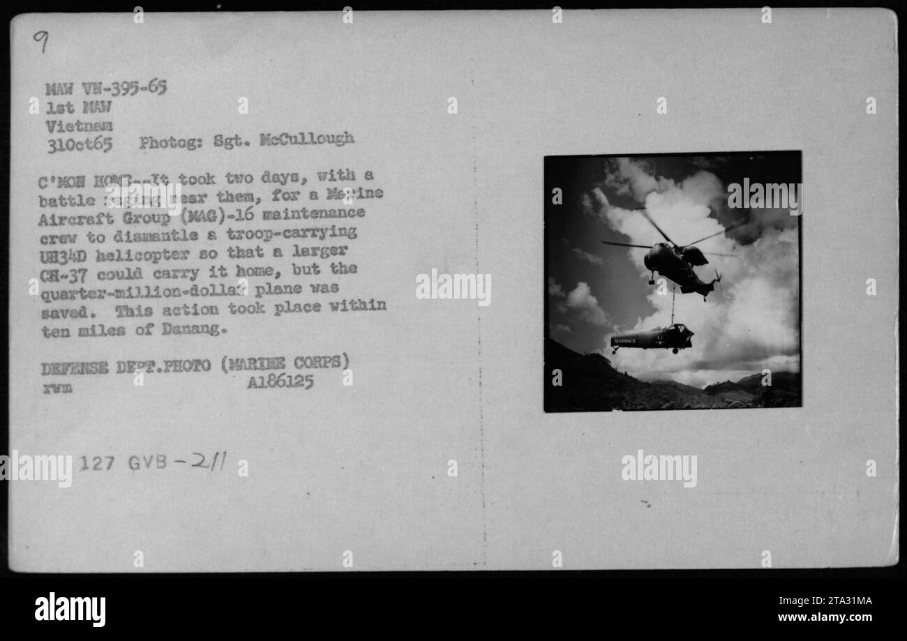 Marine Aircraft Group (MAG)-16 maintenance crew dismantles a UH34D ...