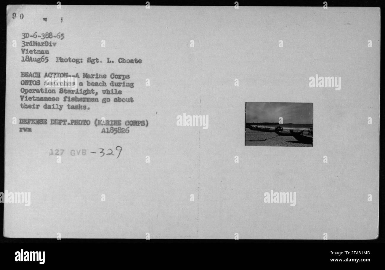 A Marine Corps ONTOS tank searches a beach during Operation Starlight ...