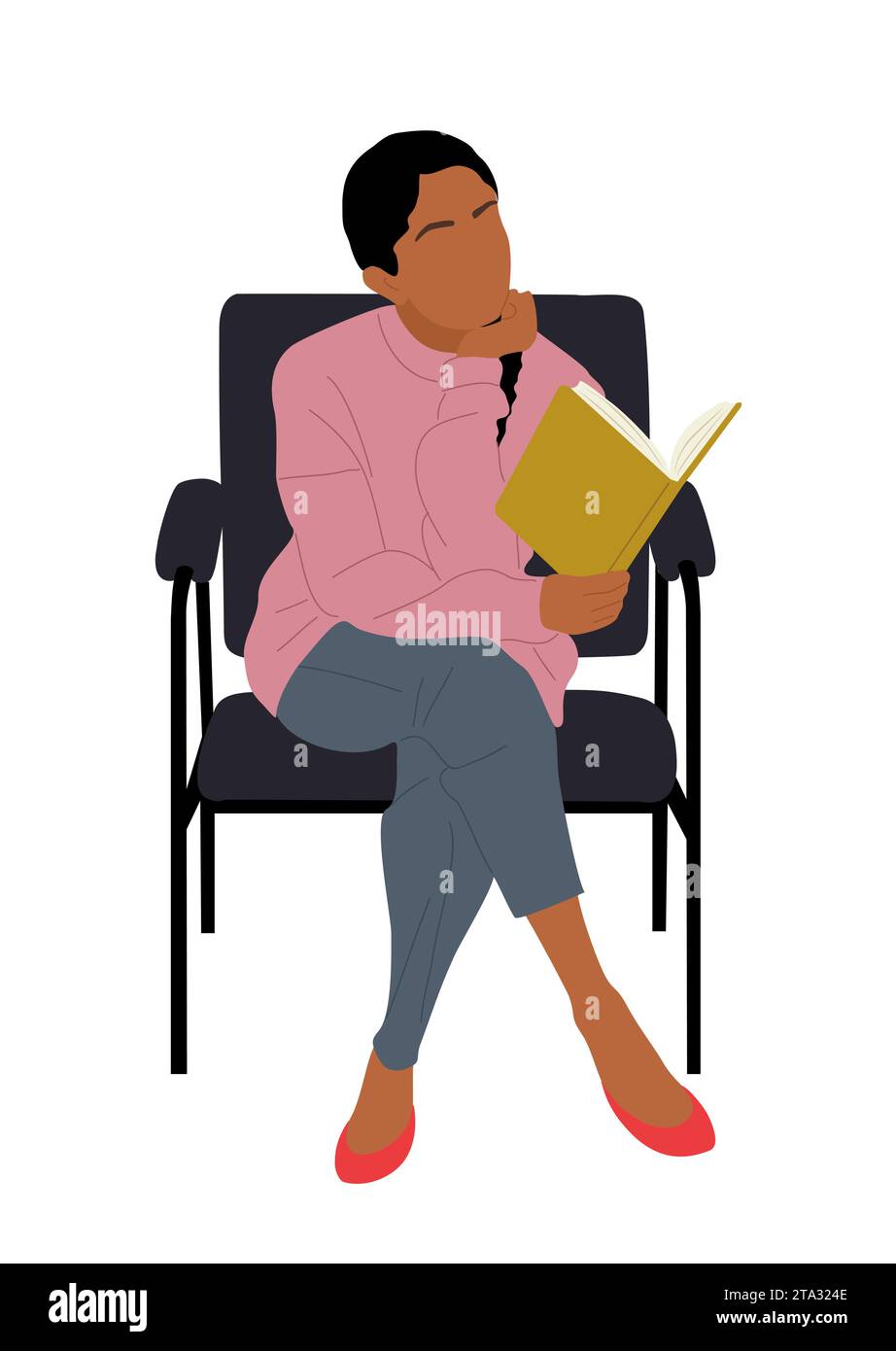 Young Woman Sitting On Chair Reading Book Vector Stock Vector Image