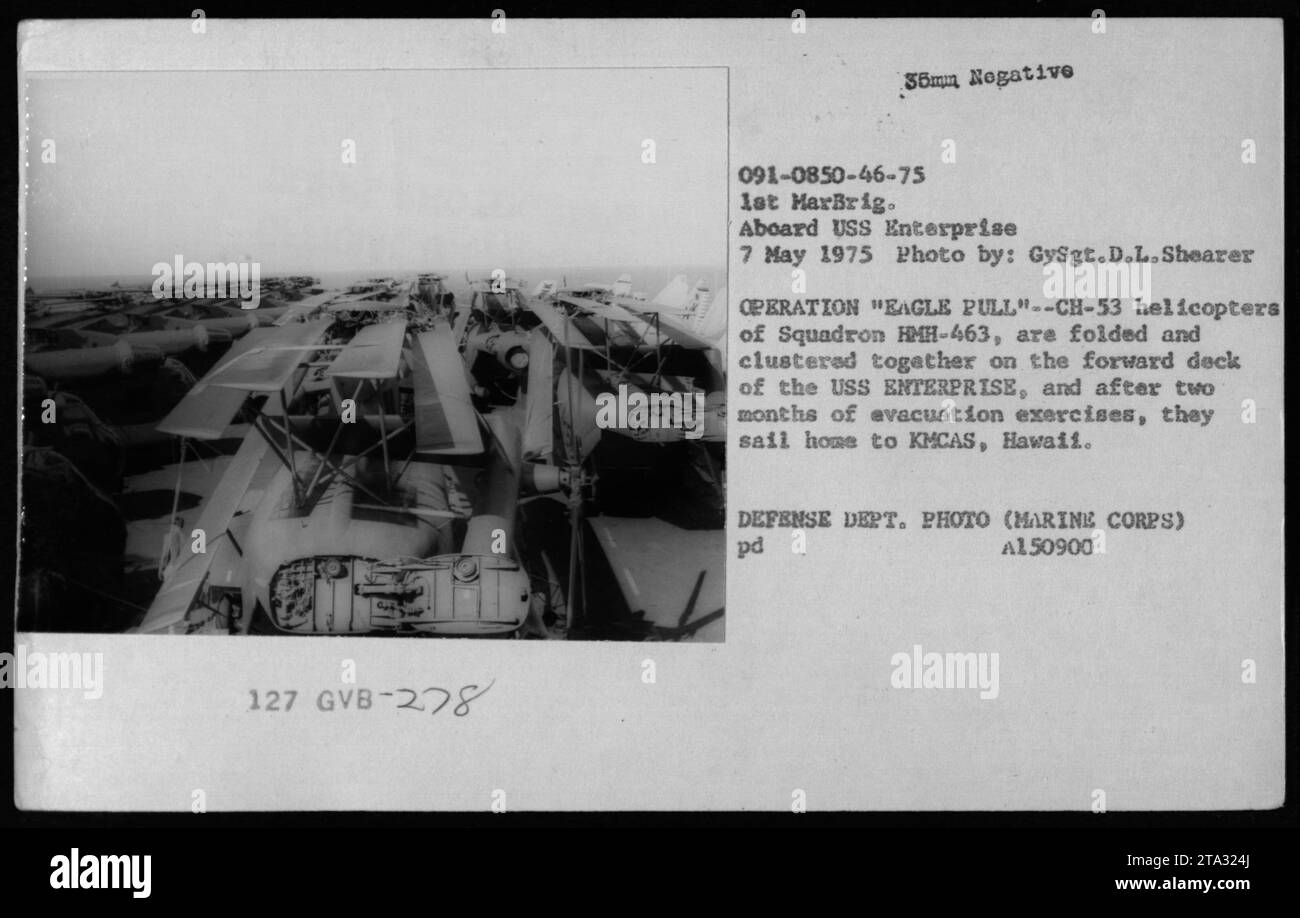 On May 7, 1975, CH-53 helicopters of Squadron HMH-463 were on USS ...