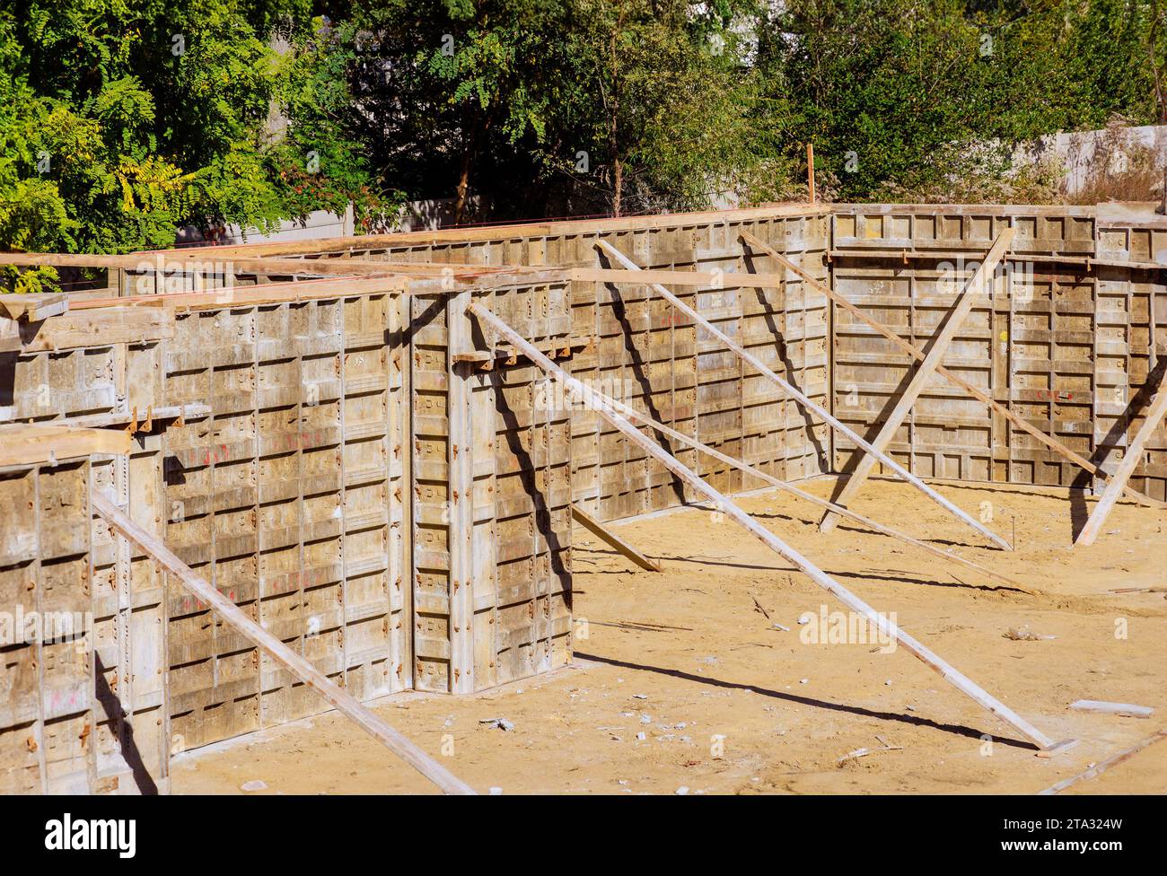 Formwork is assembled ready to pour concrete for constructing house ...