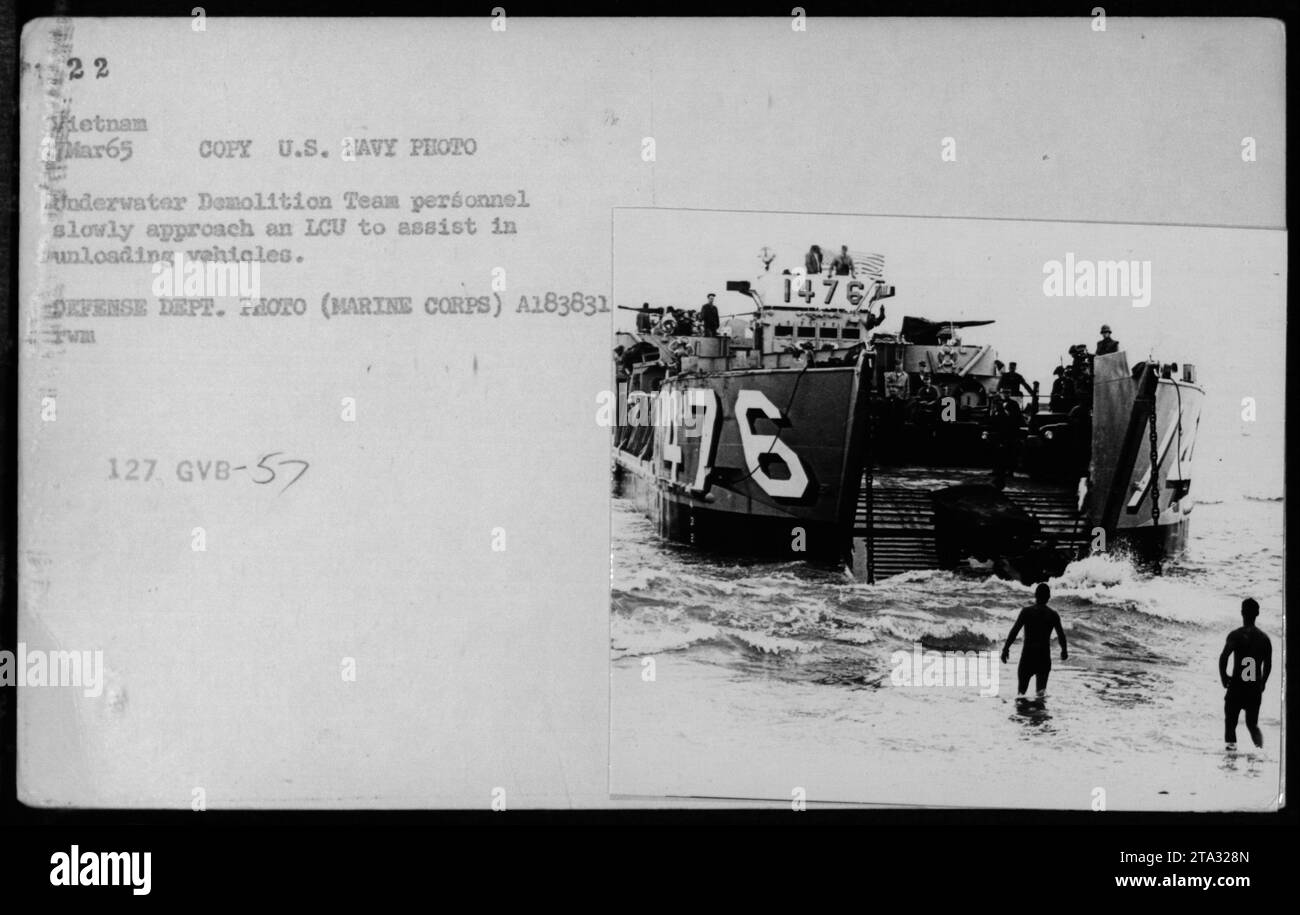 Underwater Demolition Team personnel assisted in unloading vehicles ...