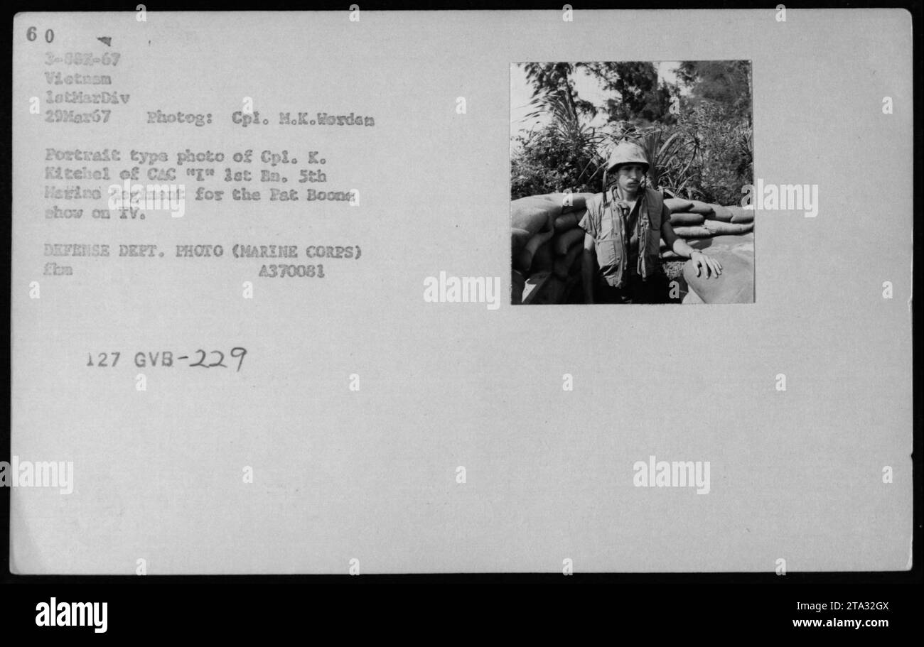 Cpl. K. Kitchel of CAC I, 1st Battalion, 5th Hatino Regiment poses for ...