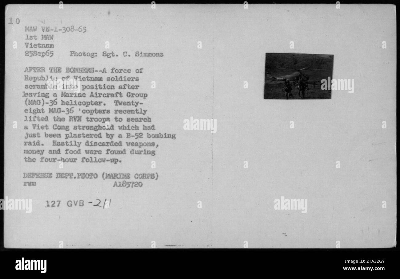 RVN soldiers take up position after disembarking from a Marine Aircraft ...