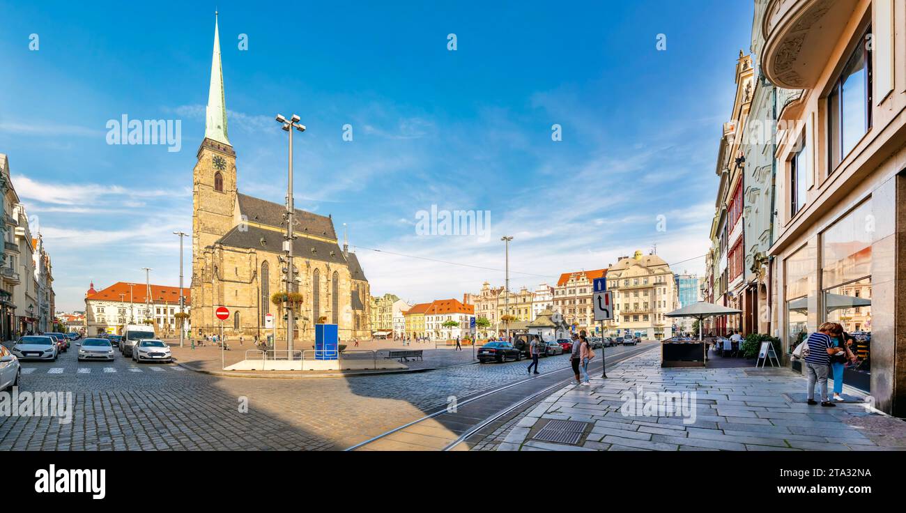 Panorama of the market square in Pilsen, Czech republic. Altstadt von ...