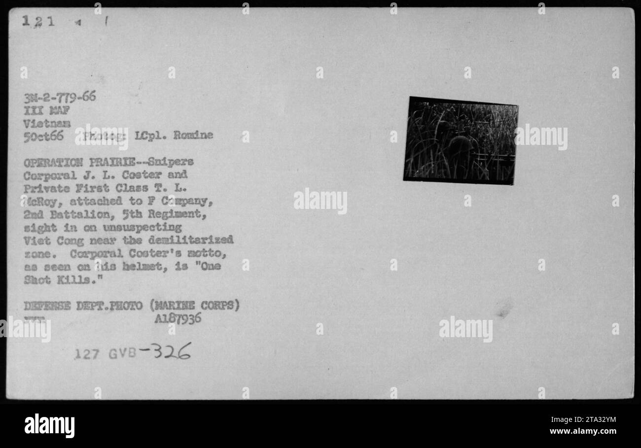 During Operation Prairie on October 5, 1966, snipers Corporal J.L ...