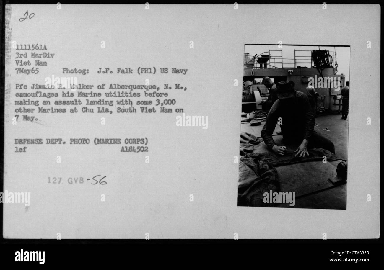 On May 7, 1965, US Marine Pfe Jinsie R. Walker camouflaged his Karine ...