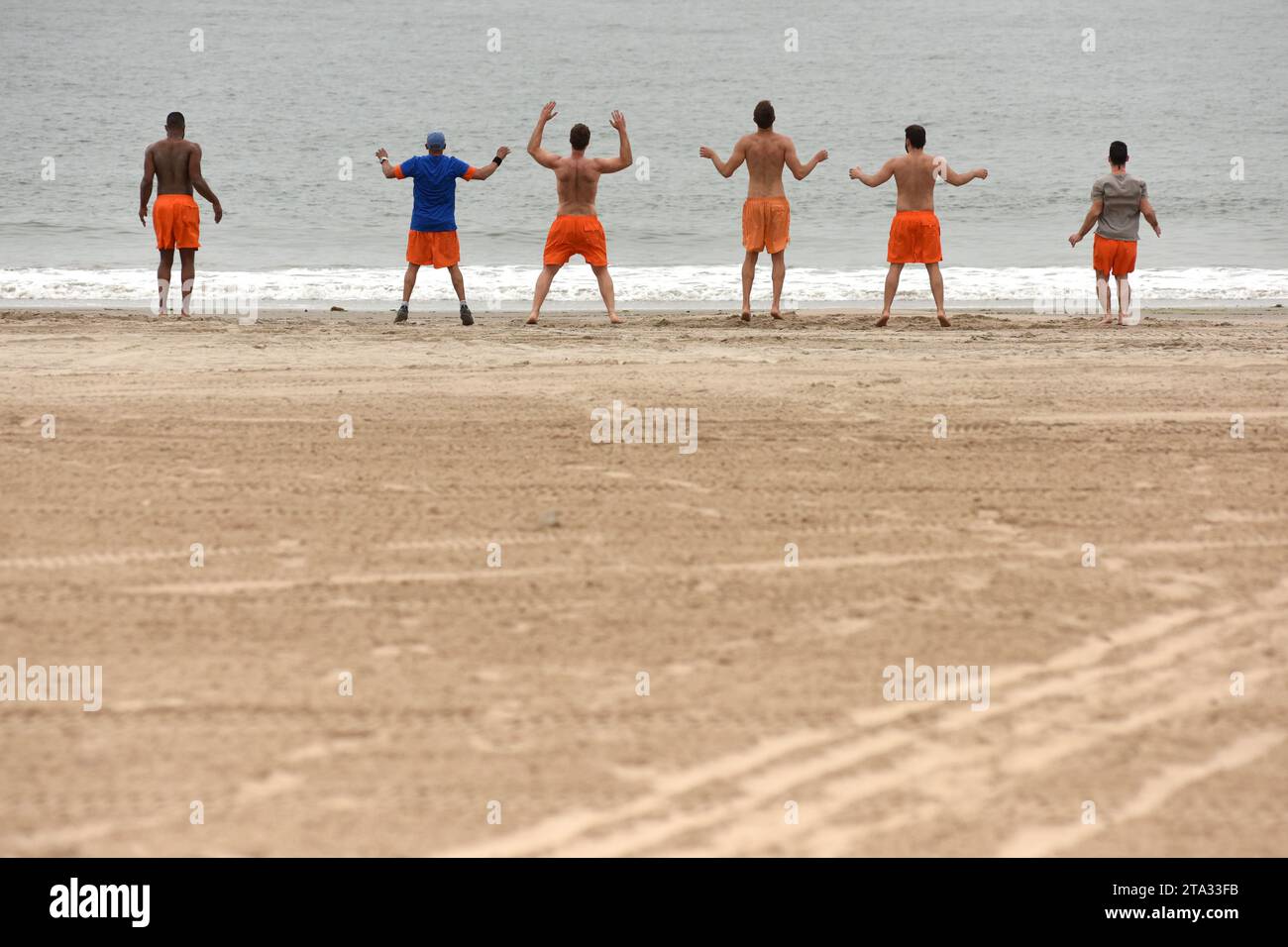 New York, USA - May 28, 2018: Lifeguard workout on Coney Island beach ...