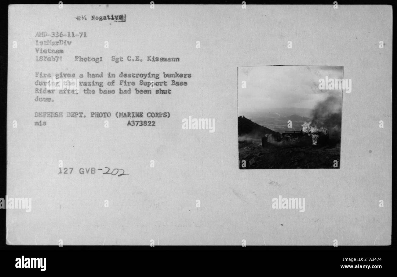 Fire destroys bunkers during the dismantling of Fire Support Base Rider ...