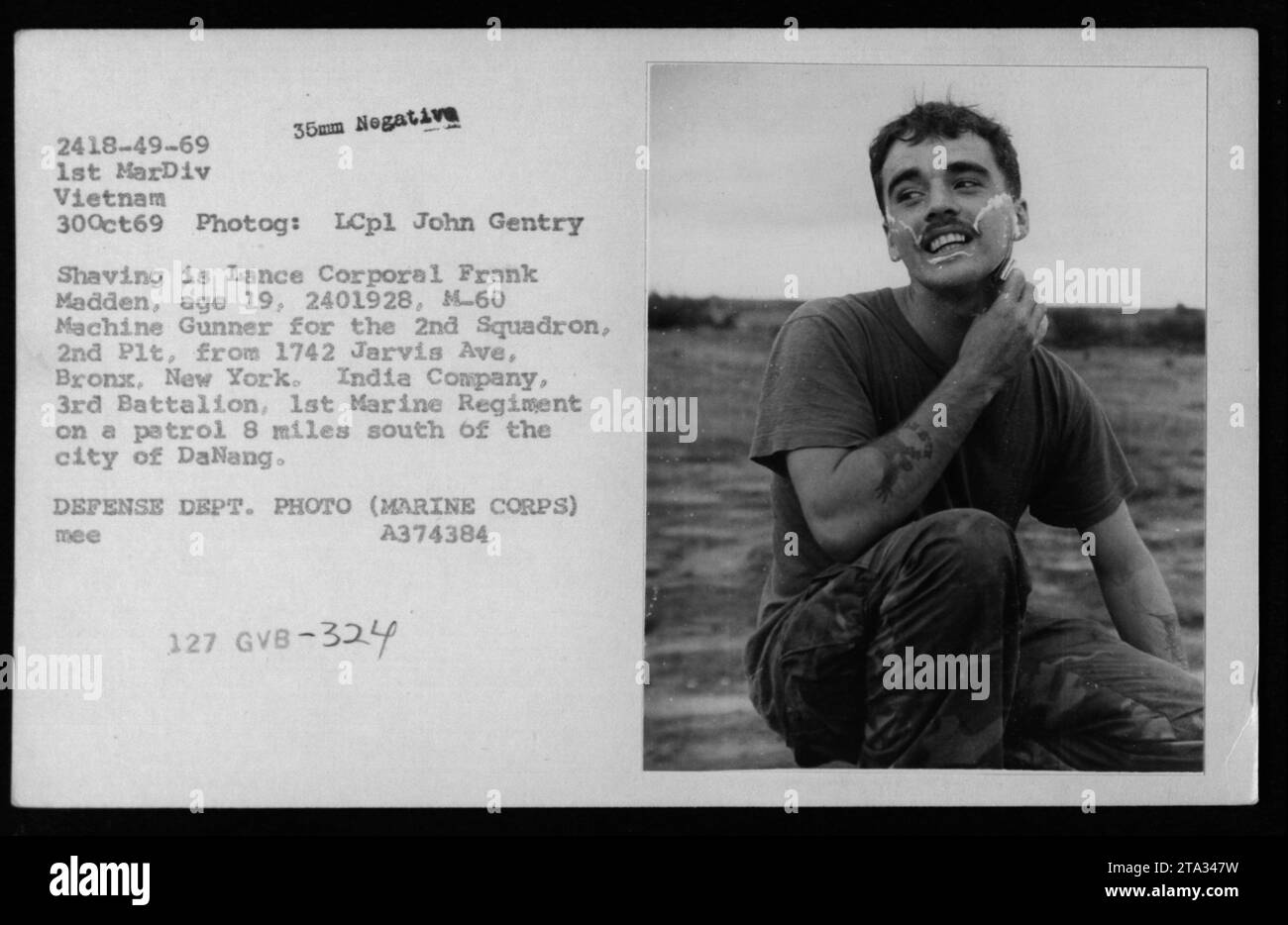 A marine, Lance Corporal Frank Madden, in the Vietnam War, is shown ...