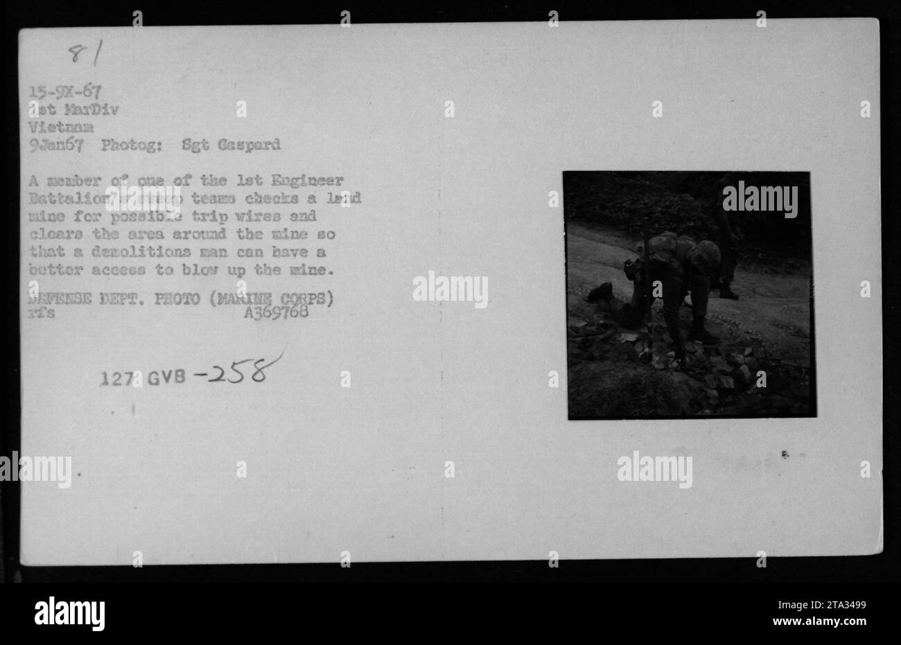 On January 9, 1967, Sergeant Gaspard photographed a 1st Engineer ...