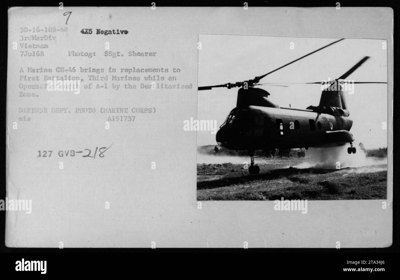 A CH-46 helicopter delivers replacement troops to First Battalion ...