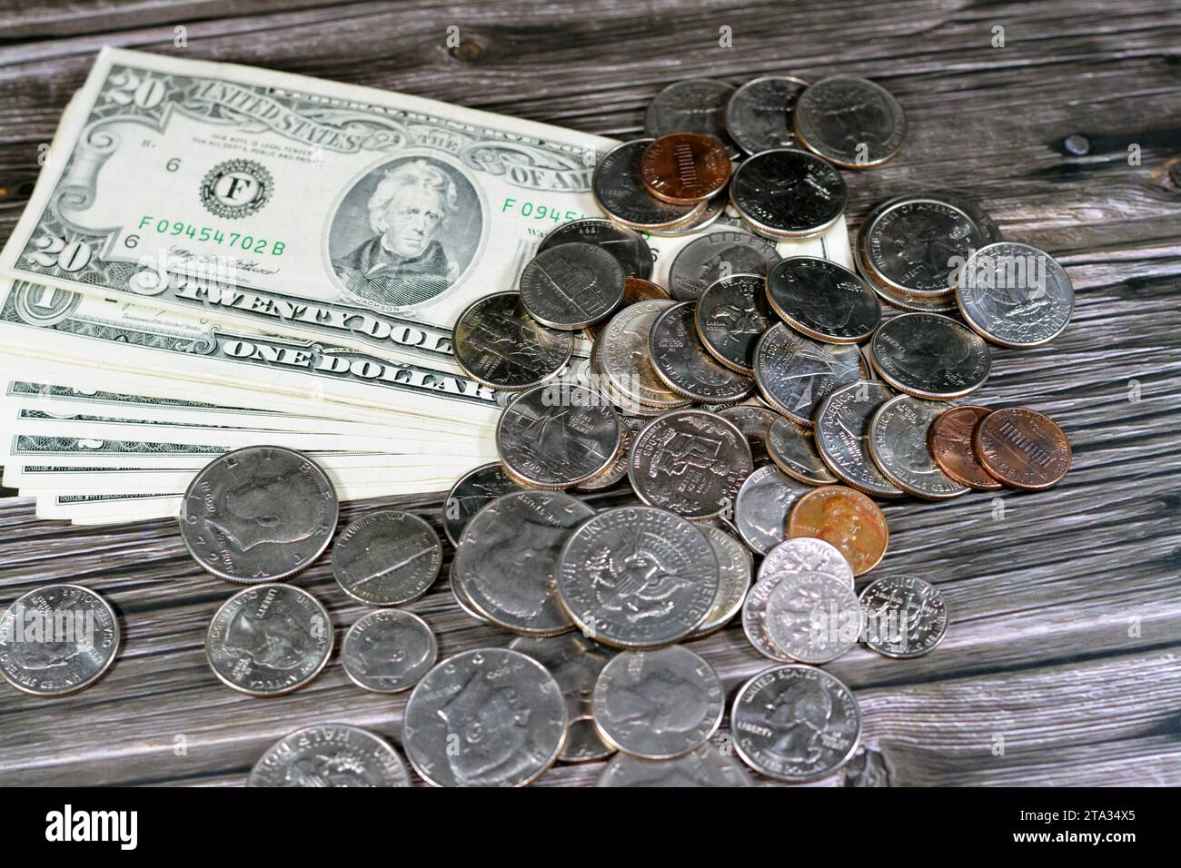 American USD old money dollars banknote bills and coins, vintage retro ...