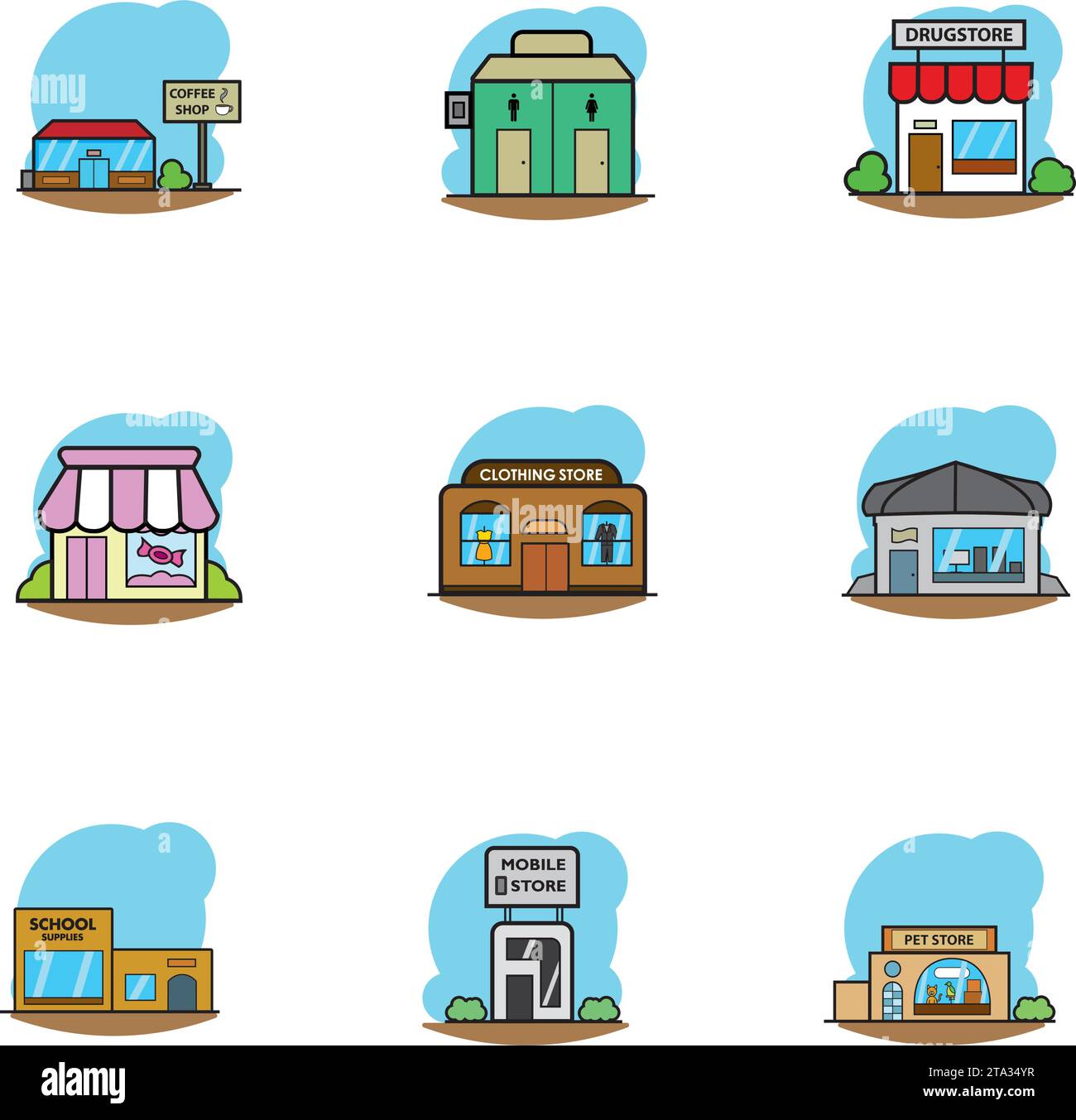 Set of different shop building icons Vector illustration Stock Vector ...