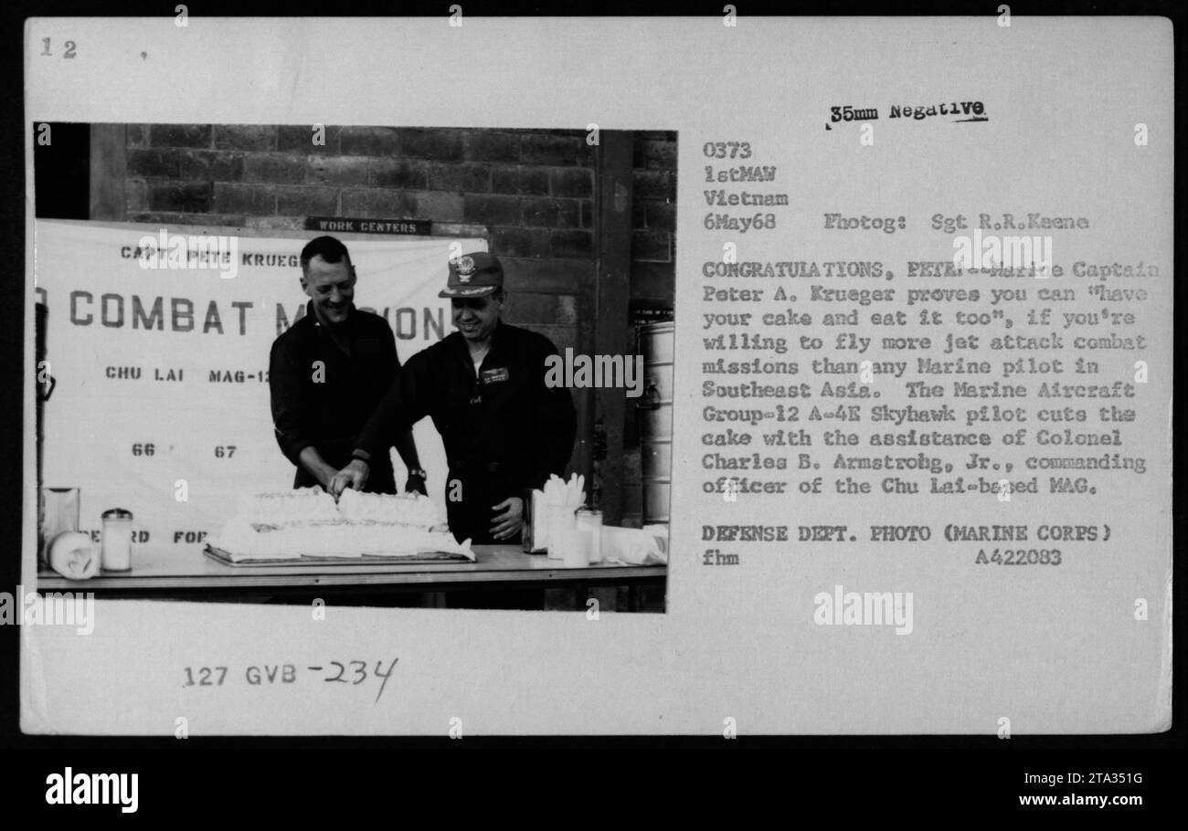 Captain Pete Krueger, a Marine A-4E Skyhawk pilot, celebrates his ...