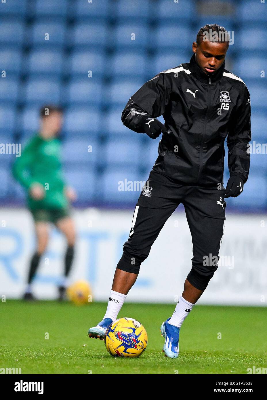Bali Mumba #2 of Plymouth Argyle warming up during the Sky Bet ...