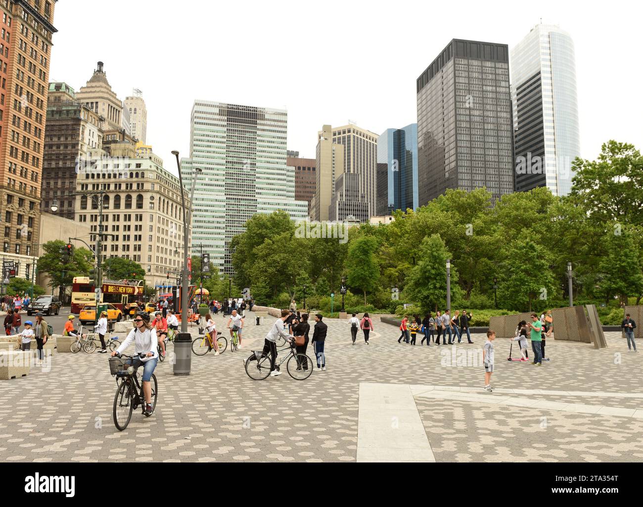 New York, USA - May 28, 2018: People on the Battery Place in lower ...