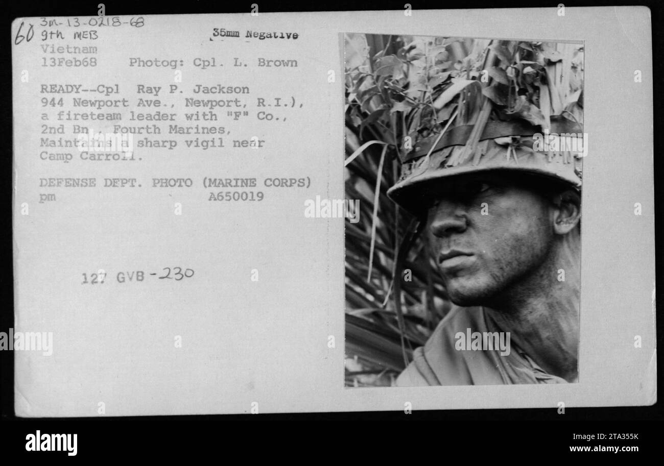 Cpl. Ray P. Jackson, fireteam leader of 'F' Co., 2nd Battalion, Fourth ...
