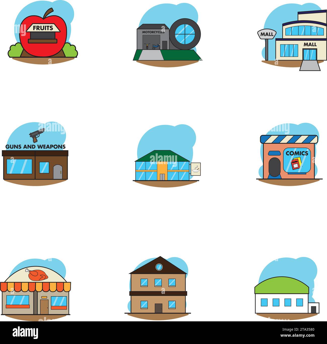 Set of different shop building icons Vector Stock Vector Image & Art ...
