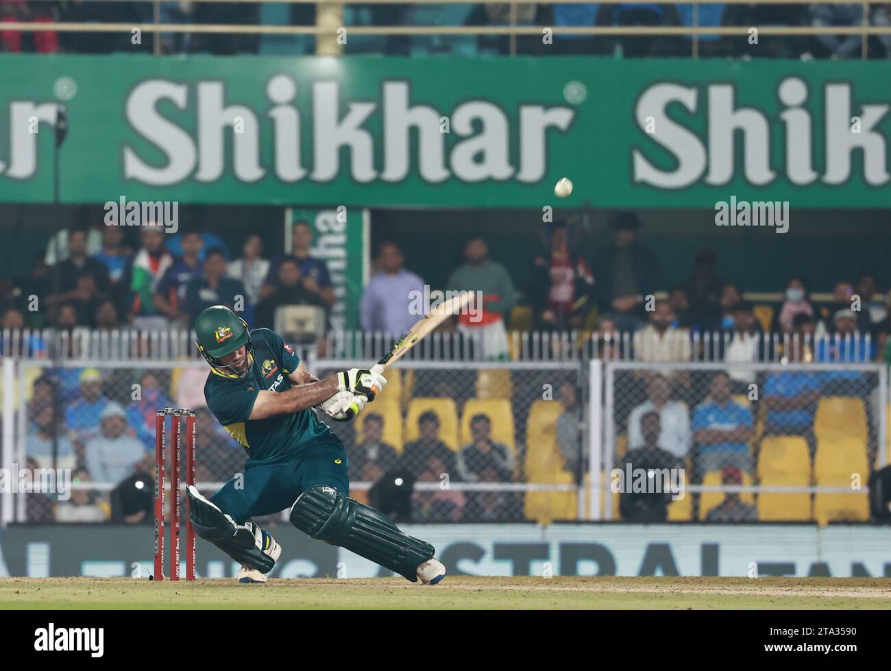 Guwahati, Assam, India. 28th Nov, 2023. That went for a huge six. GLENN ...