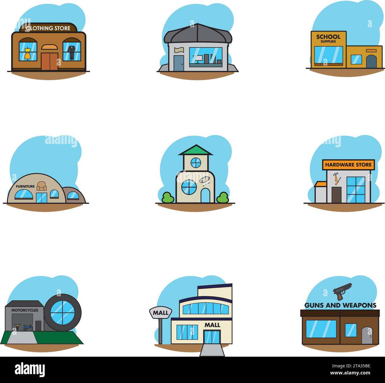 Set of different shop building icons Vector Stock Vector Image & Art ...
