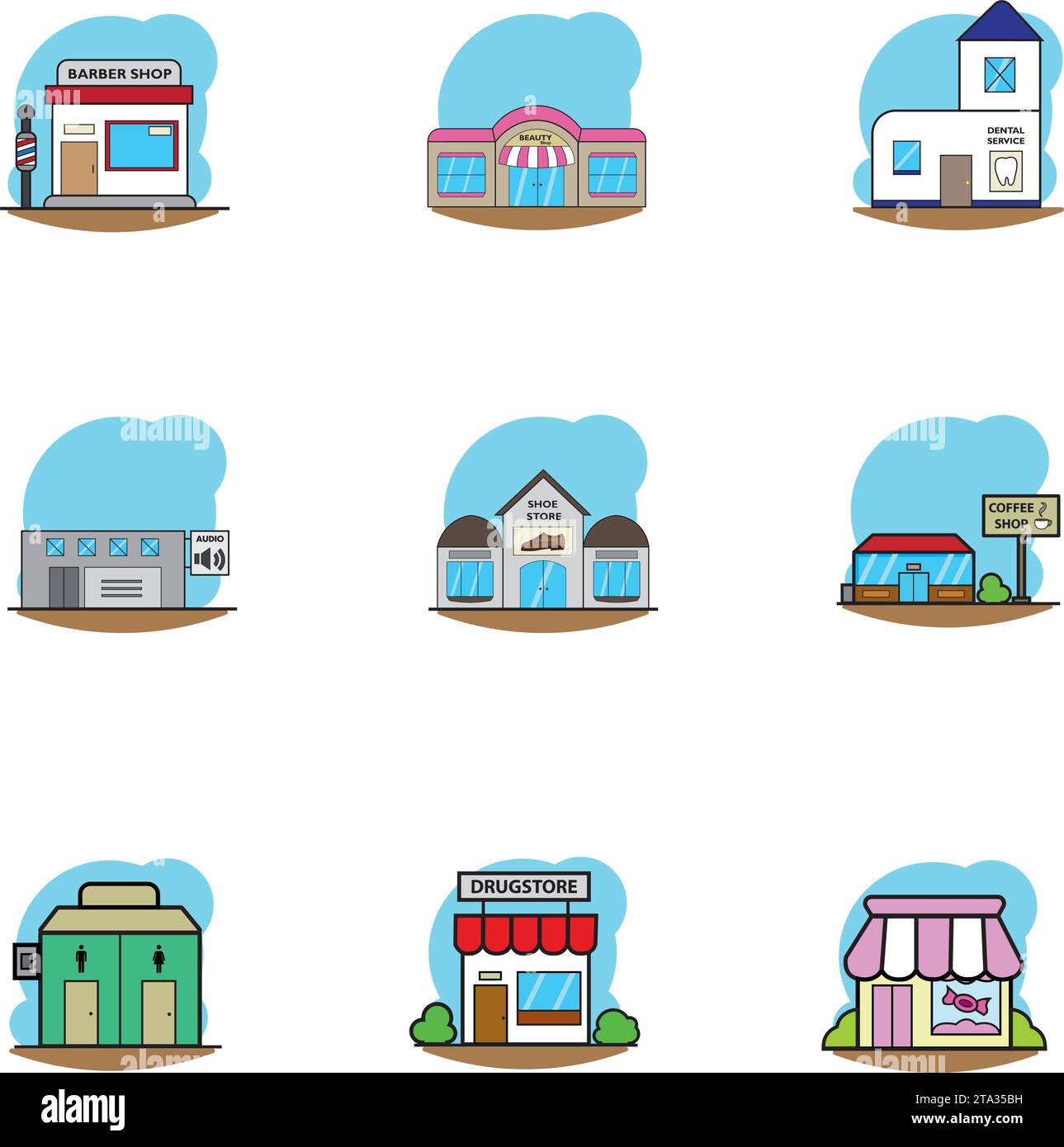 Set of different shop building icons Vector Stock Vector Image & Art ...