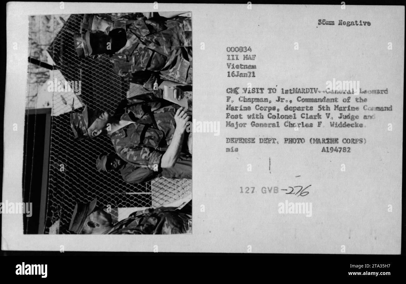 General Leonard F Chapman, Commandant of the Marine Corps, leaves the ...