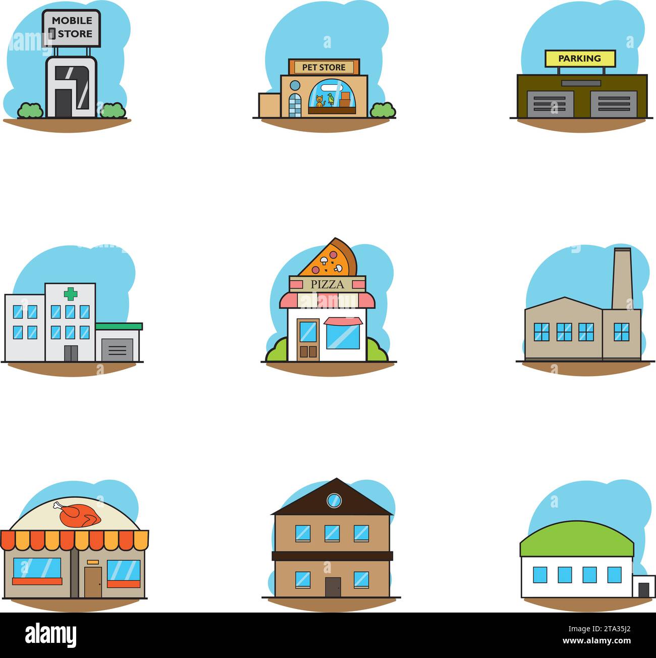 Set of different shop building icons Vector Stock Vector Image & Art ...