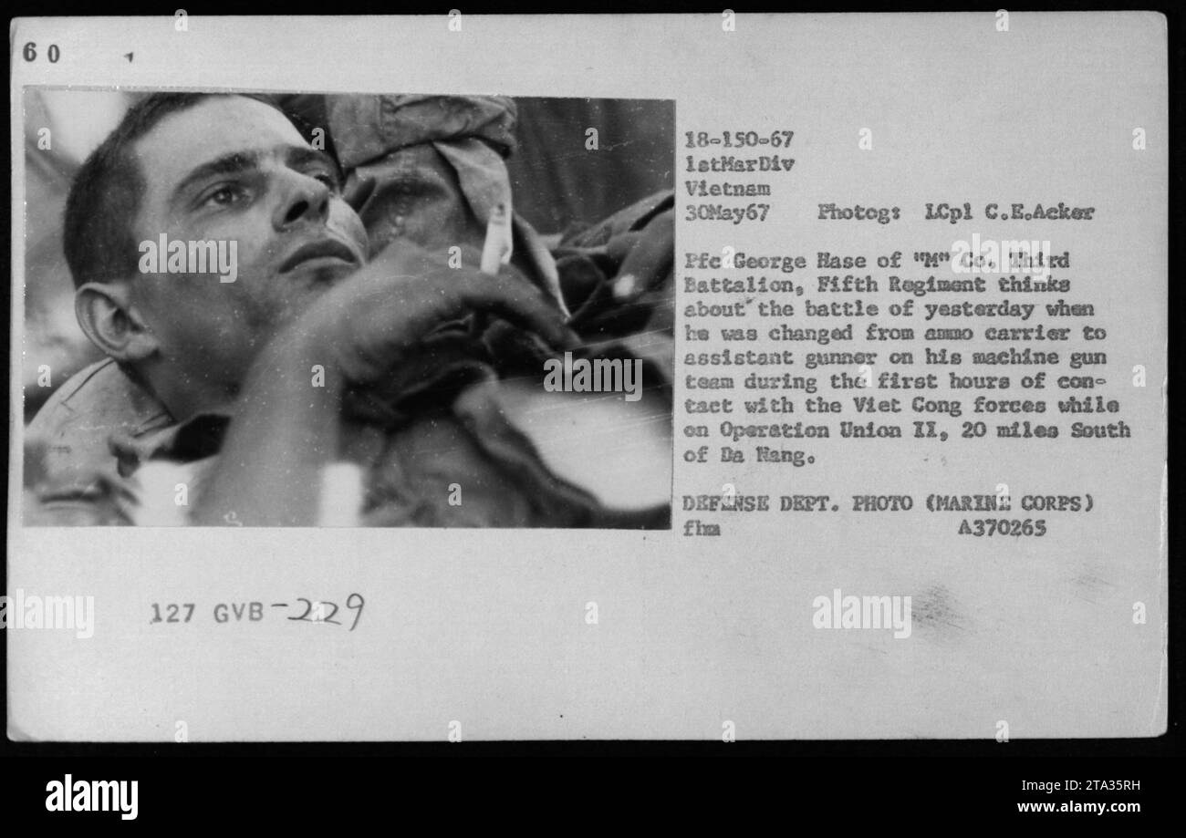 Marine Private First Class George Hase of "M" Company, 1st Battalion ...