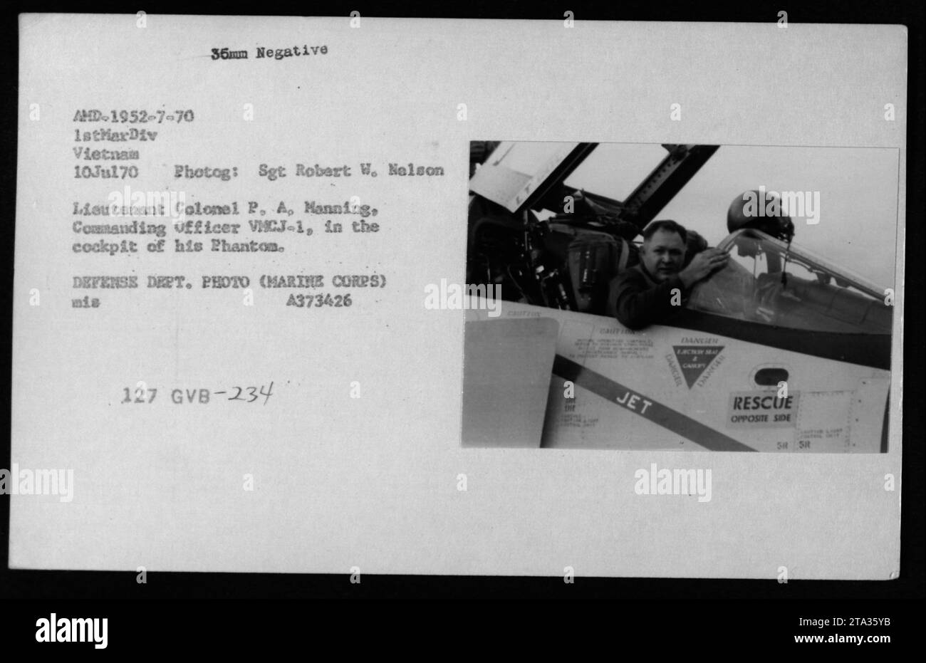 Lieutenant Colonel P.A. Manning, commanding officer of VMCJ-1, is seen ...