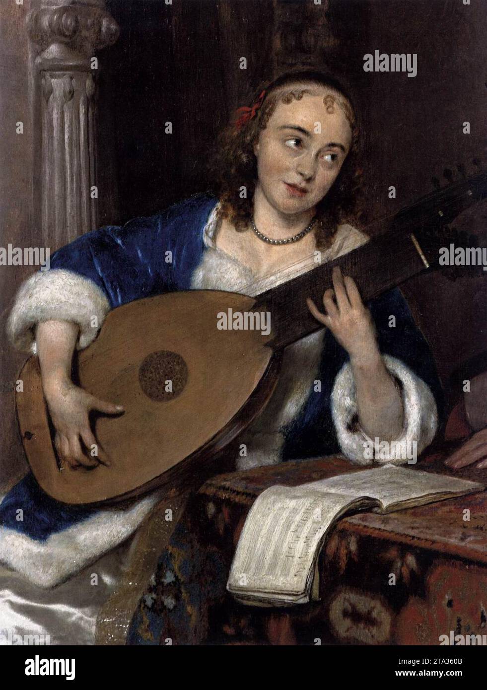 Woman Playing the Theorbo-Lute and a Cavalier (detail) c. 1658 by ...