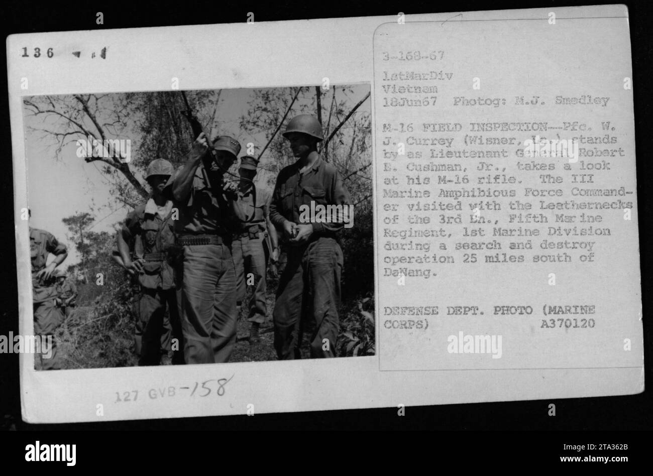 On June 18, 1967, Lt. Gen. Robert E. Cushman Jr. examined an M-16 rifle ...