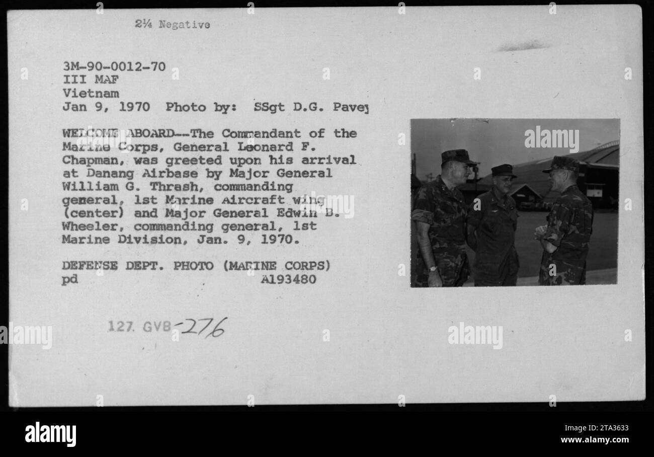 General Leonard F. Chapman is welcomed by Major Generals William G ...