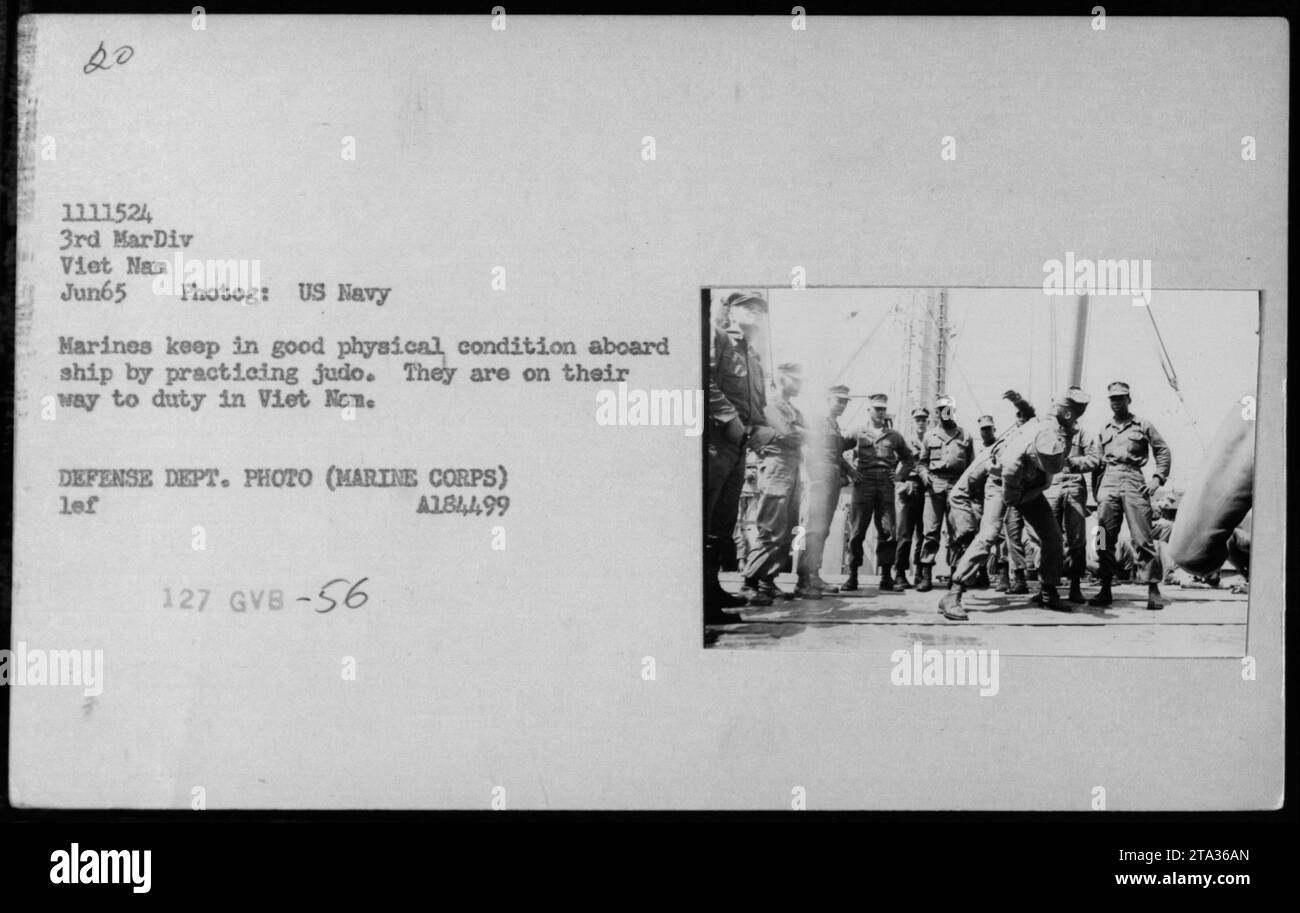 In June 1965, US Navy Marines aboard a ship practiced judo to maintain ...