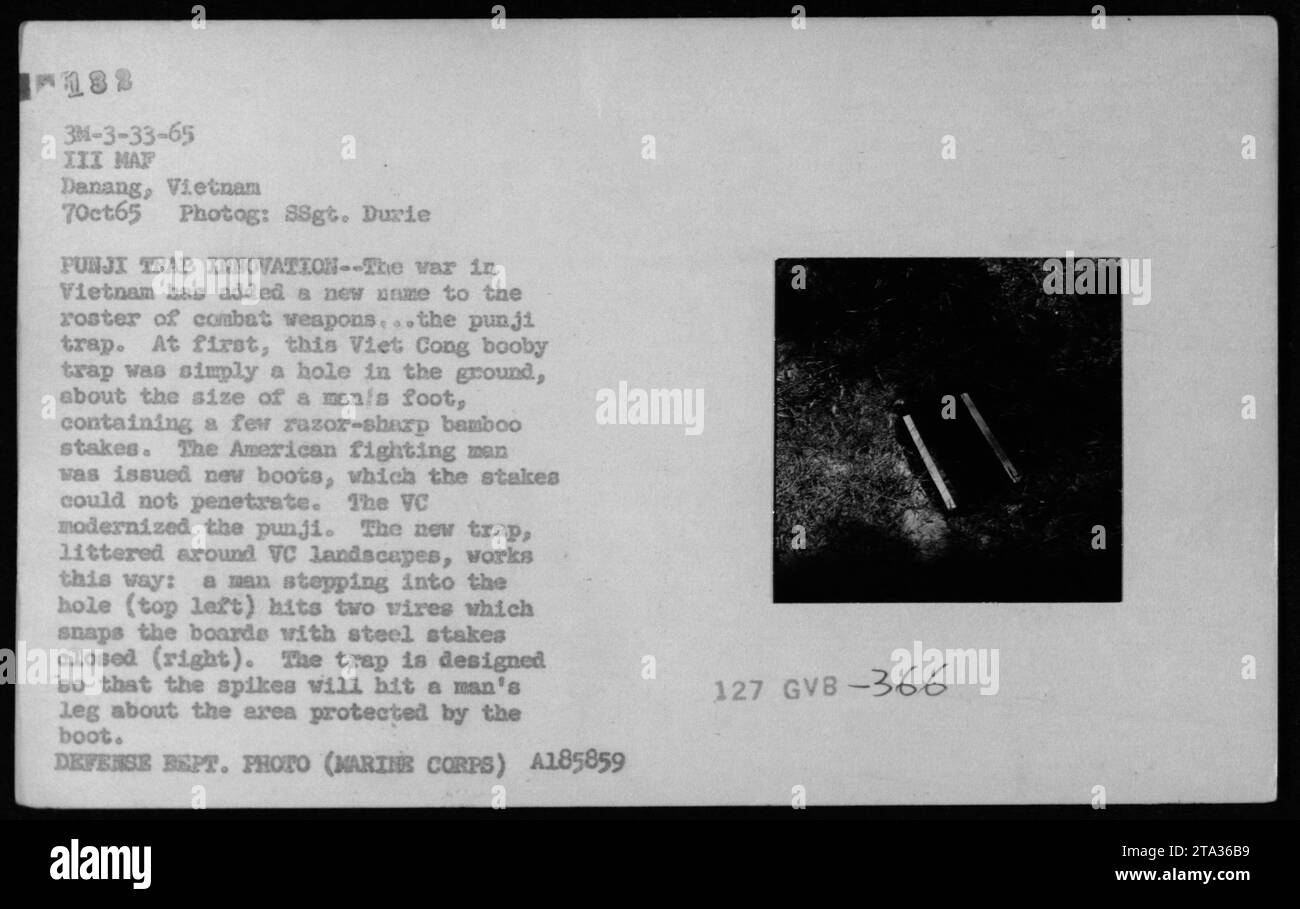 Caption: "Punji Trap Innovation - A Vietnam War-era Vietnamese booby ...