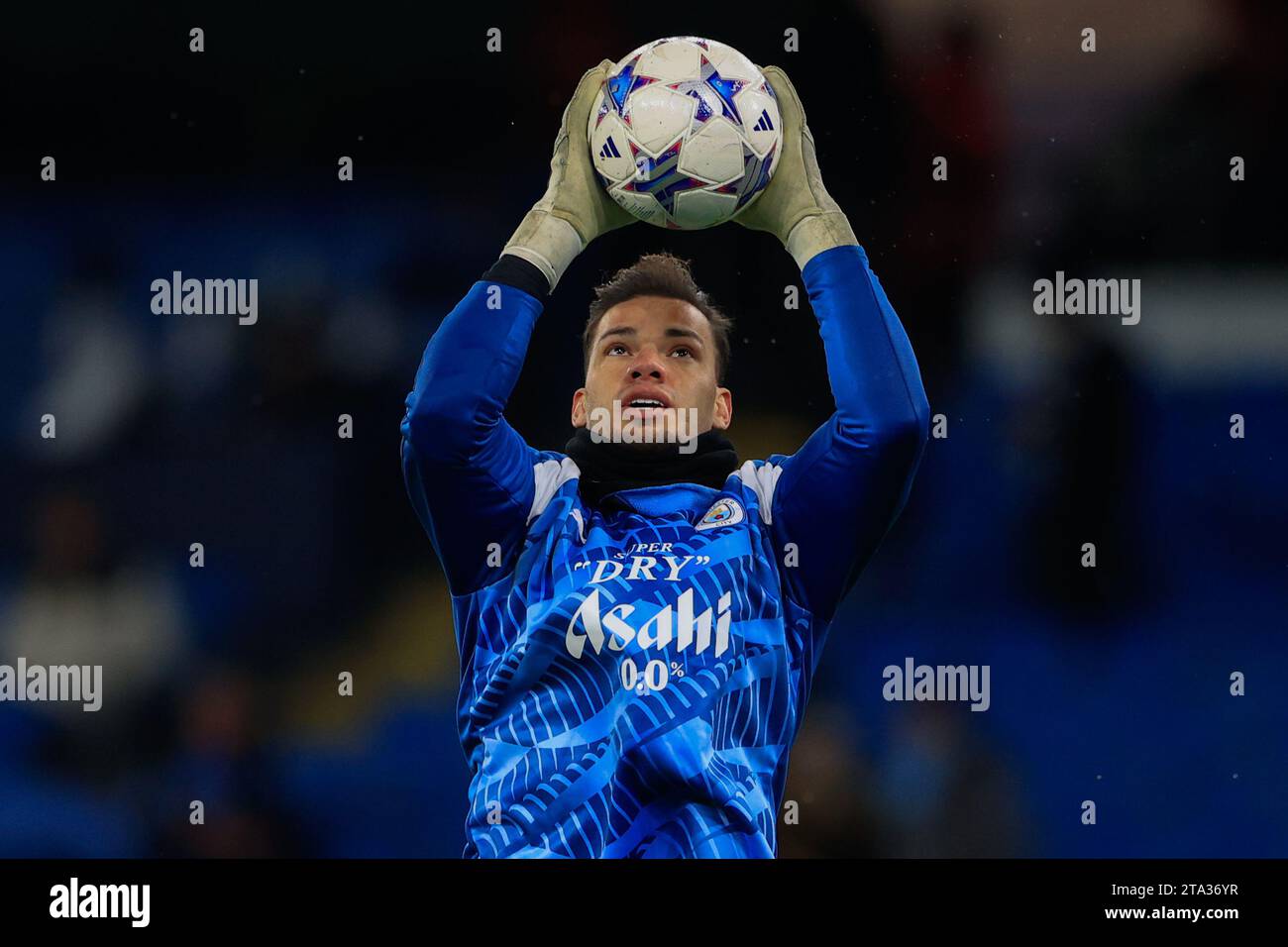 Ederson #31 of Manchester City during the pre-game warm up ahead of the ...