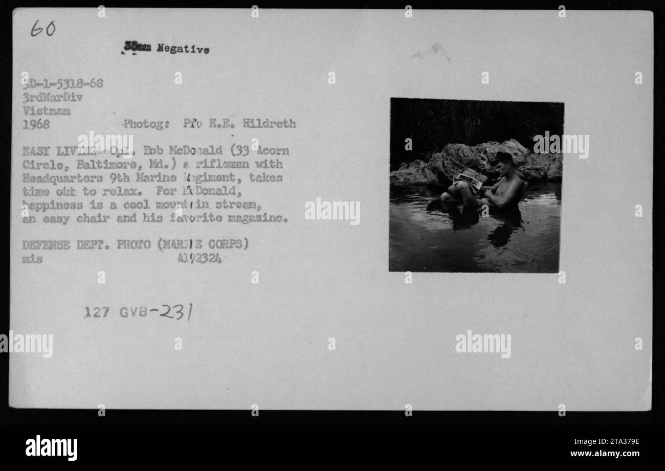 Marine Corporal Eob McDonald of Headquarters 9th Marine Regiment ...