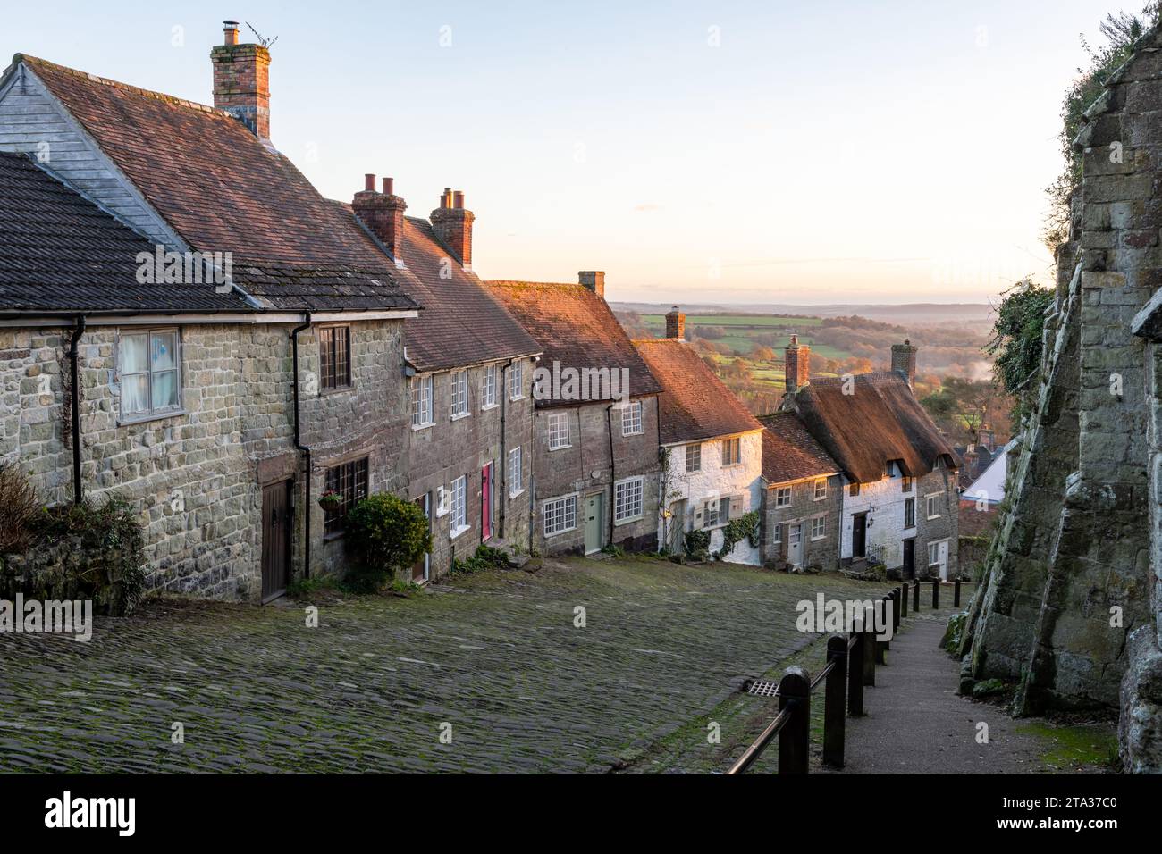 View from the top of Gold Hill in Shaftesbury which is famous for the ...