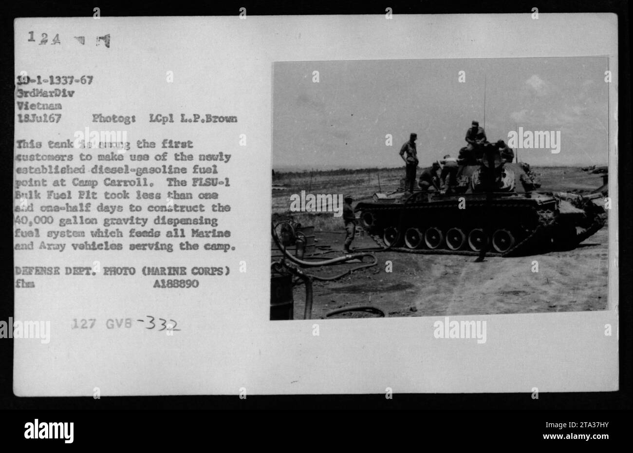 A tank at Camp Carroll, Vietnam, in July 1967, photographed by LCpl L.P ...