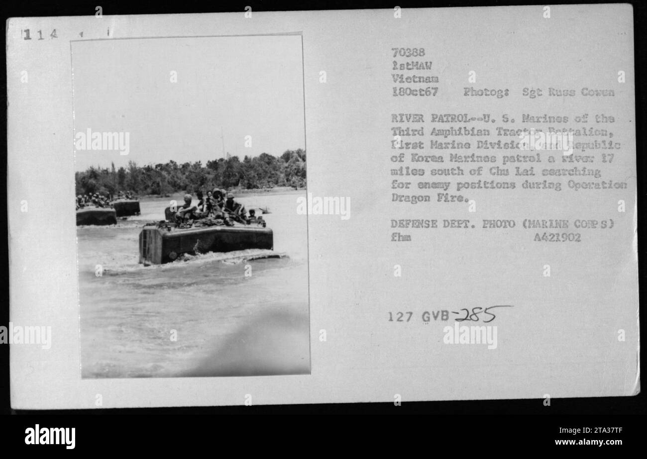 US and Republic of Korea Marines patrol the Sivar River, 17 miles south ...