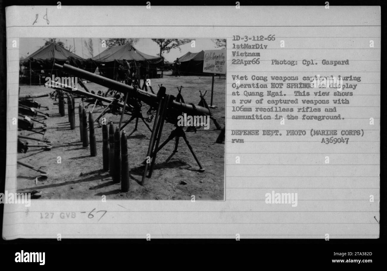 "Captured Viet Cong weapons on display during Operation HOT SPRINGS ...