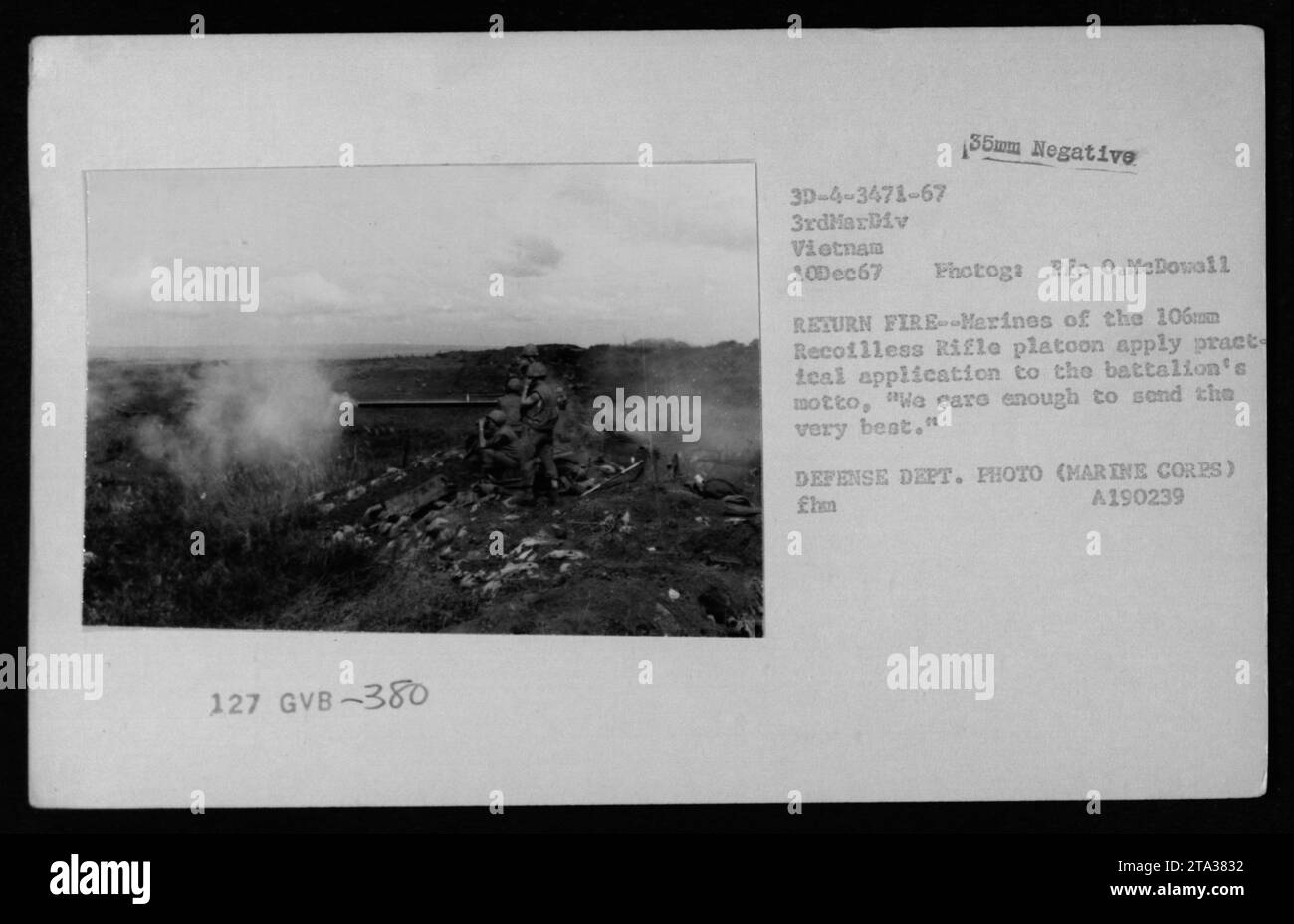 Marines from the 106-mm Recoilless Rifle platoon return fire in Vietnam on December 10, 1967 ...