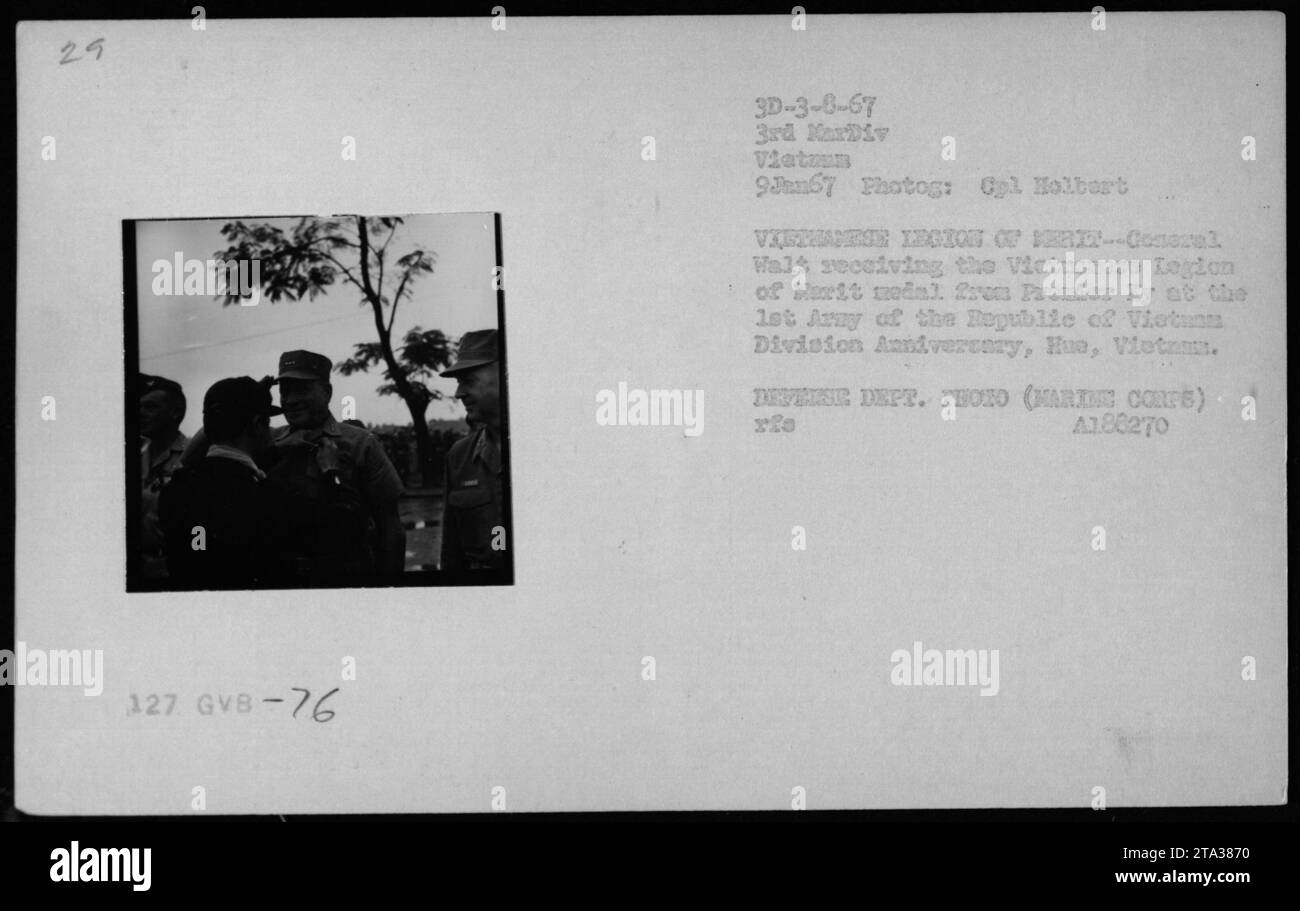 General Walt receiving the Vietnamese Legion of Merit medal during the ...