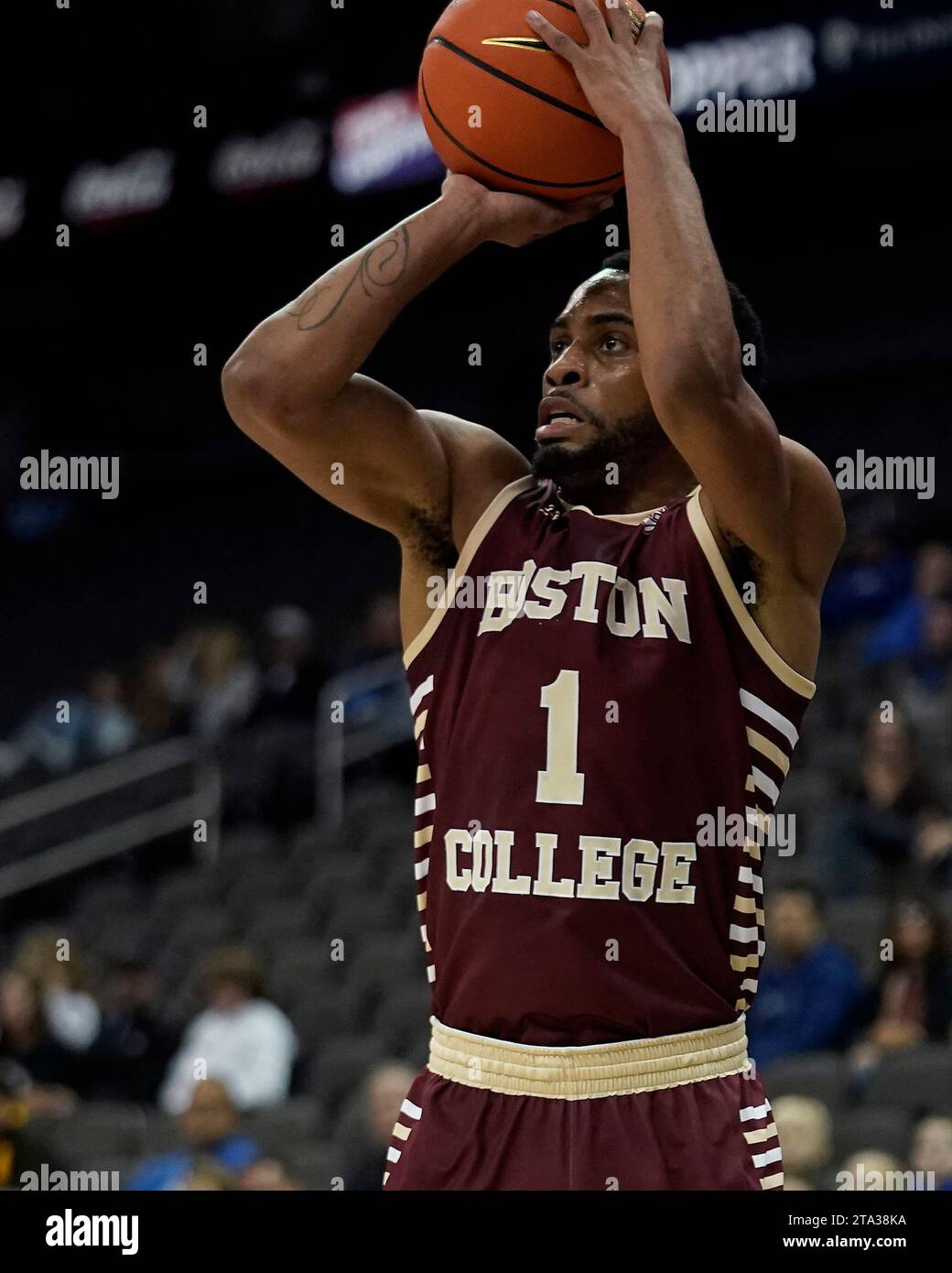 Boston College guard Claudell Harris Jr. shoots during the first half ...