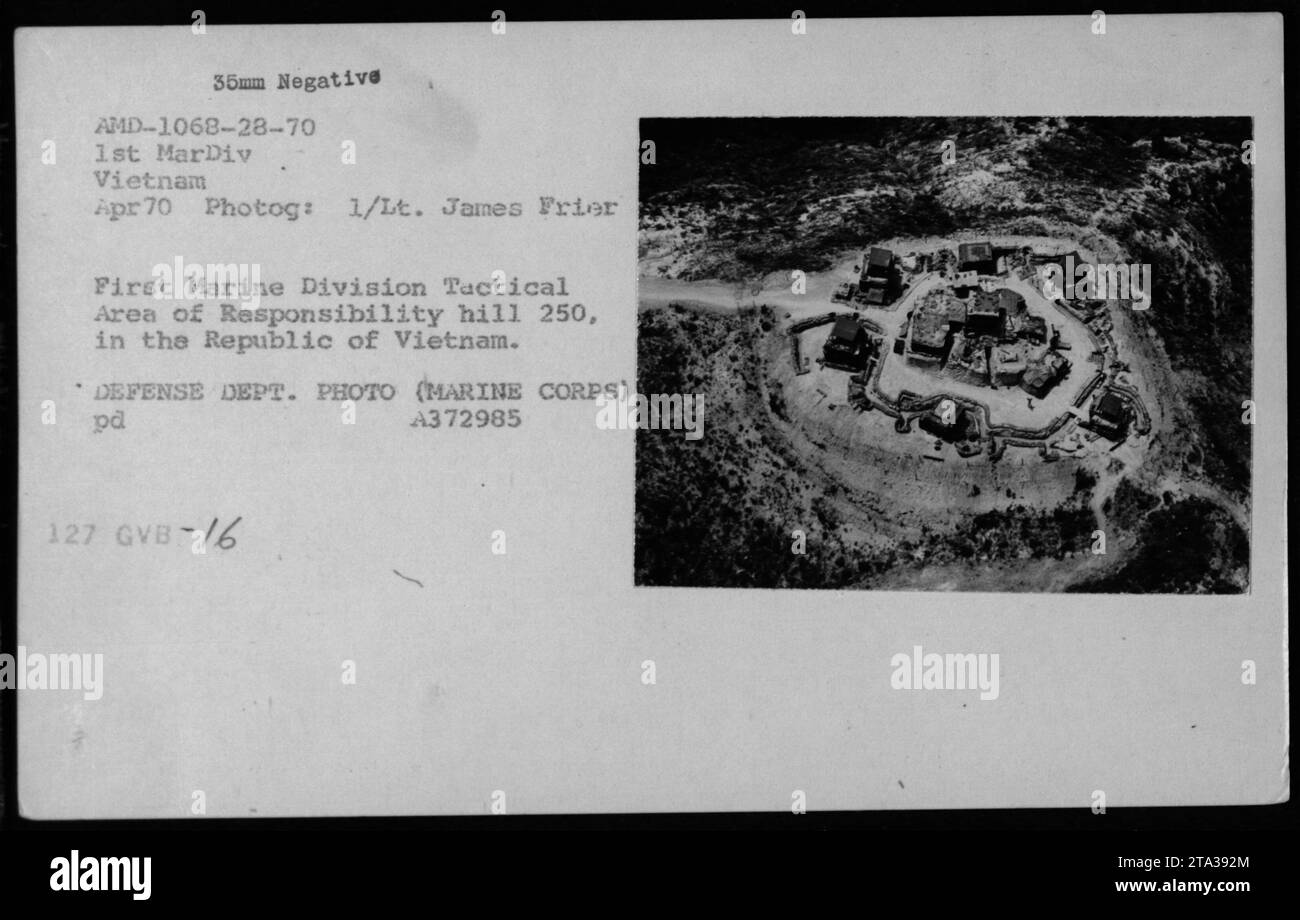 An aerial view of Hill 250 in the Republic of Vietnam was taken in ...