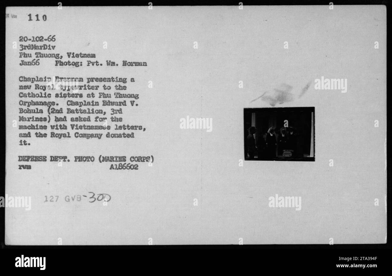 In January 1966, Chaplain Brannan donated a Royal typewriter with ...