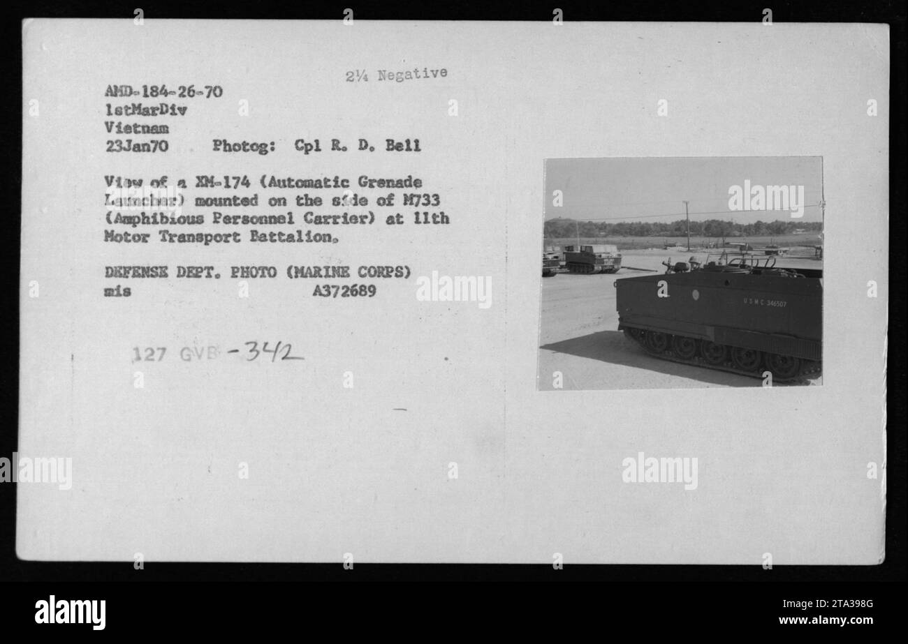 Caption: "January 23, 1970 - A view of an XM-174 Automatic Grenade ...