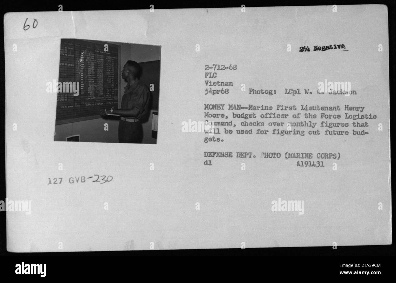 Marine First Lieutenant Henry Moore, budget officer of the Force ...
