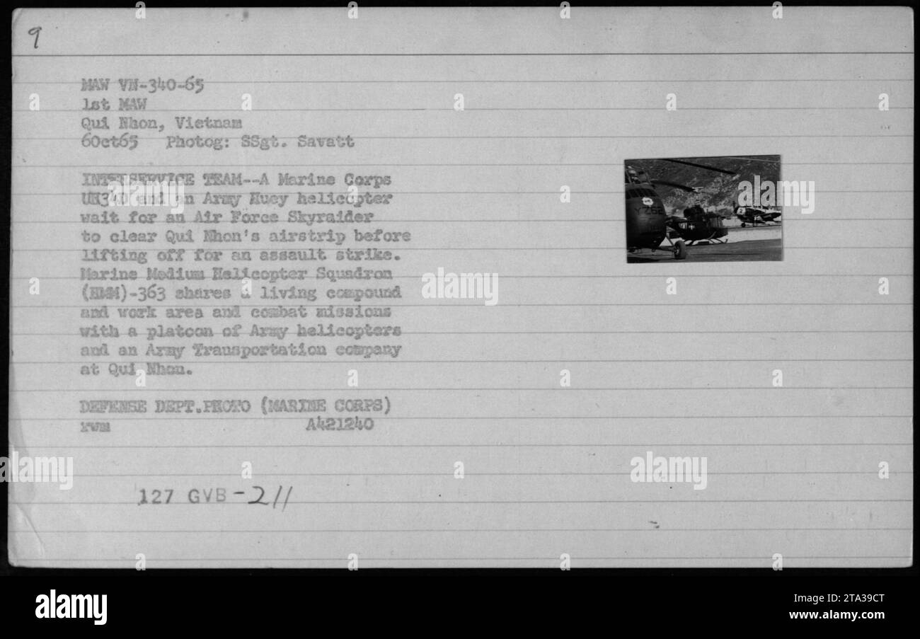 On October 6, 1965, Marine Corps UE34D and Army Huey helicopters waited ...